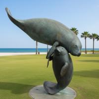 China Large Bronze Manatee Mother and Baby Sculpture Marine Animal Coastal Garden Outdoor Art Statue Custom Size for sale