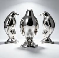 China Custom Stainless Steel Penguin Sculpture 180cm Polished Finish for Public Spaces for sale