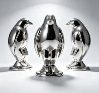 China Custom Stainless Steel Penguin Sculpture 180cm Polished Finish for Public Spaces for sale