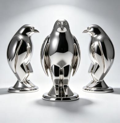China Custom Stainless Steel Penguin Sculpture 180cm Polished Finish for Public Spaces for sale