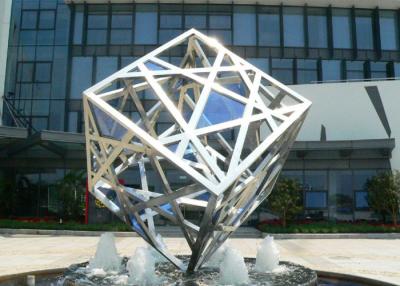 China Large Stainless Steel Cube Sculpture Fountain Outdoor Waterfall 120cm Custom Size for sale