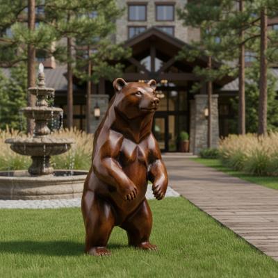 China Custom Life Size Bronze Bear Sculpture Outdoor Garden Statue Realistic Animal Art Patina Finish for sale