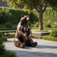 China Large Bronze Bear Sculpture Outdoor Garden Realistic Sitting Brown Bear Statue Custom Metal Animal Art Decor for sale