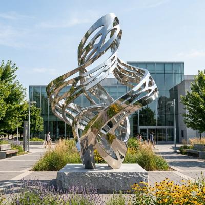 China Luxury Hollow-out Polished Stainless Steel Sculpture 200cm Garden Art Statue for sale