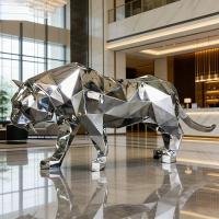 China Geometric Mirror Stainless Steel Tiger Sculpture for sale