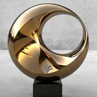 China Titanium Gold Polished Stainless Steel Abstract Ring Sculpture 1700mm with Black Granite Base for sale