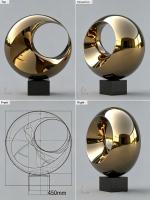 China Titanium Gold Polished Stainless Steel Abstract Ring Sculpture 1700mm with Black Granite Base for sale