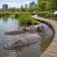 China Custom Life Size Bronze Hippo Statue Outdoor Garden Park Zoo Decoration Metal Art Sculpture 1pc for sale