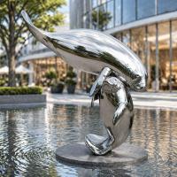 China Life Size Mirror Polished Stainless Steel Manatee Sculpture Outdoor Ocean Animal Statue for Plaza Park Decoration for sale