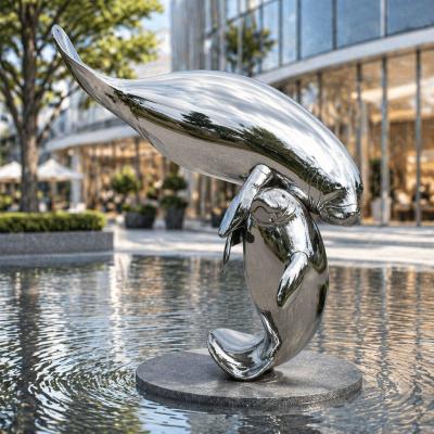 China Life Size Mirror Polished Stainless Steel Manatee Sculpture Outdoor Ocean Animal Statue for Plaza Park Decoration for sale