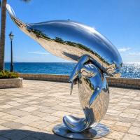 China Life Size Mirror Polished Stainless Steel Manatee Sculpture Outdoor Ocean Animal Statue for Plaza Park Decoration for sale