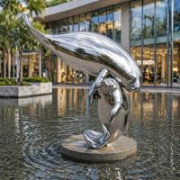 China Life Size Mirror Polished Stainless Steel Manatee Sculpture Outdoor Ocean Animal Statue for Plaza Park Decoration for sale
