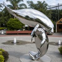 China Life Size Mirror Polished Stainless Steel Manatee Sculpture Outdoor Ocean Animal Statue for Plaza Park Decoration for sale