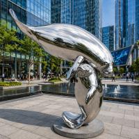 China Life Size Mirror Polished Stainless Steel Manatee Sculpture Outdoor Ocean Animal Statue for Plaza Park Decoration for sale