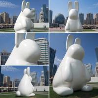 China Big Stainless Steel Painted White Rabbit Sculpture for sale