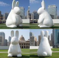 China Big Stainless Steel Painted White Rabbit Sculpture for sale