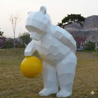 China Geometric Painted Stainless Steel Bear Sculpture 180cm Garden Decoration for sale