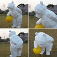 China Geometric Painted Stainless Steel Bear Sculpture 180cm Garden Decoration for sale