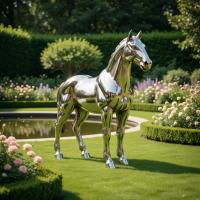 China Life Size Outdoor Stainless Steel Horse Sculpture Mirror Polished Metal Animal Art for Garden Park Decor for sale