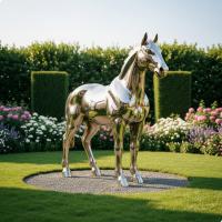China Life Size Outdoor Stainless Steel Horse Sculpture Mirror Polished Metal Animal Art for Garden Park Decor for sale