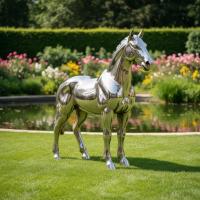 China Life Size Outdoor Stainless Steel Horse Sculpture Mirror Polished Metal Animal Art for Garden Park Decor for sale