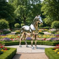 China Life Size Outdoor Stainless Steel Horse Sculpture Mirror Polished Metal Animal Art for Garden Park Decor for sale