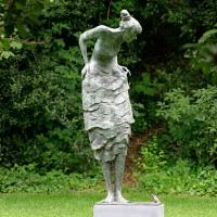 China Handmade Bronze Woman and Frog Garden Statue - Life Size Patina Sculpture for sale