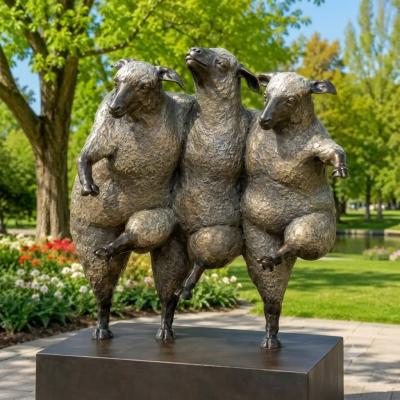 China Whimsical Dancing Sheep Metal Bronze Sculpture for Outdoor Garden Decoration for sale