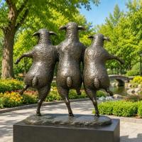 China Whimsical Dancing Sheep Metal Bronze Sculpture for Outdoor Garden Decoration for sale