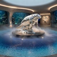 China Life Size Stainless Steel Manatee Sculpture Mirror Polished 1.5m Ocean Animal Statue for Plaza Park Seaside Decoration for sale