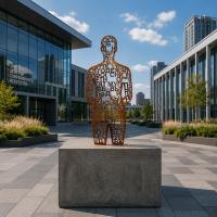 China Custom Abstract Corten Steel Letter Human Figure Sculpture Metal Alphabet Man Statue Modern Art Outdoor Indoor Garden Lobby Decor for sale