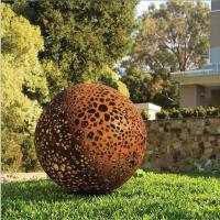 China Large Garden Decorative Corten Steel Rusty Hollow Metal Sphere Sculpture with Perforated Design for Outdoor Landscape Art for sale