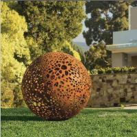 China Large Garden Decorative Corten Steel Rusty Hollow Metal Sphere Sculpture with Perforated Design for Outdoor Landscape Art for sale