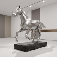 China Modern Geometric Galloping Horse Sculpture — Mirror Polished Stainless Steel Art Statue for Luxury Garden, Hotel Lobby & Outdoor Plaza for sale