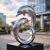 China Contemporary Spiral Dolphin Sculpture — Mirror Polished Stainless Steel Water Feature Art for Garden, Poolside & Coastal Plaza for sale
