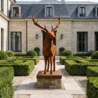 China Life Size Geometric Stag Deer Metal Sculpture Weathering Corten Steel Low Poly Animal Statue Modern Outdoor Garden Decor Custom for sale
