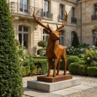China Life Size Geometric Stag Deer Metal Sculpture Weathering Corten Steel Low Poly Animal Statue Modern Outdoor Garden Decor Custom for sale