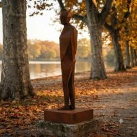 China Abstract Low Poly Corten Steel Human Sculpture Modern Geometric Metal Man Figure Statue Outdoor Garden Landscape Art Decor Custom for sale
