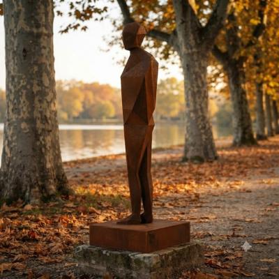 China Abstract Low Poly Corten Steel Human Sculpture Modern Geometric Metal Man Figure Statue Outdoor Garden Landscape Art Decor Custom for sale