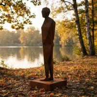 China Abstract Low Poly Corten Steel Human Sculpture Modern Geometric Metal Man Figure Statue Outdoor Garden Landscape Art Decor Custom for sale