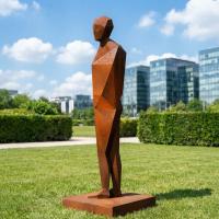 China Abstract Low Poly Corten Steel Human Sculpture Modern Geometric Metal Man Figure Statue Outdoor Garden Landscape Art Decor Custom for sale