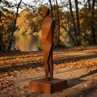 China Abstract Low Poly Corten Steel Human Sculpture Modern Geometric Metal Man Figure Statue Outdoor Garden Landscape Art Decor Custom for sale