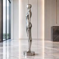 China Mirror Polished Stainless Steel Abstract Human Figure Sculpture Modern Art Decor for sale
