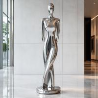 China Mirror Polished Stainless Steel Abstract Human Figure Sculpture Modern Art Decor for sale