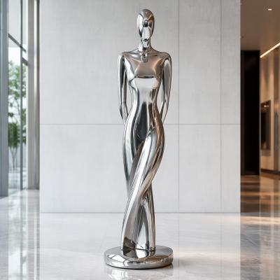 China Mirror Polished Stainless Steel Abstract Human Figure Sculpture Modern Art Decor for sale
