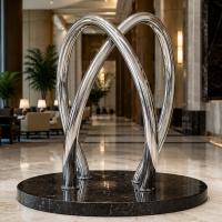China Mirror Polished Stainless Steel Double Arch Tube Sculpture, Modern Abstract Art Decor for sale