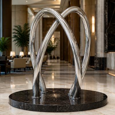 China Mirror Polished Stainless Steel Double Arch Tube Sculpture, Modern Abstract Art Decor for sale