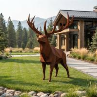 China Custom Life Size Corten Steel Elk Sculpture Low Poly Geometric Metal Stag Statue Outdoor Garden Decor Rusted Weathered Steel Animal Art for sale