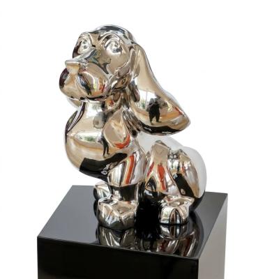 China Modern Mirror-Polished Stainless Steel Dog Sculpture | Luxury Cartoon Basset Hound Statue for Home & Office Decor for sale