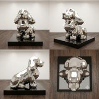 China Modern Mirror-Polished Stainless Steel Dog Sculpture | Luxury Cartoon Basset Hound Statue for Home & Office Decor for sale